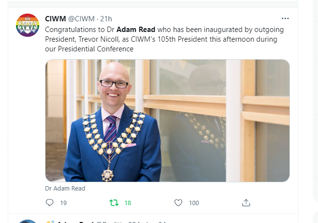 Congratulations to Dr Adam Read, new President of the CIWM | Energy ...